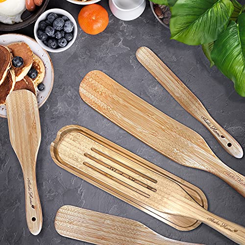PTGVCTA Auda Home-7 Piece Bamboo Spurtle Set W/Holder and Rest, Wooden ...