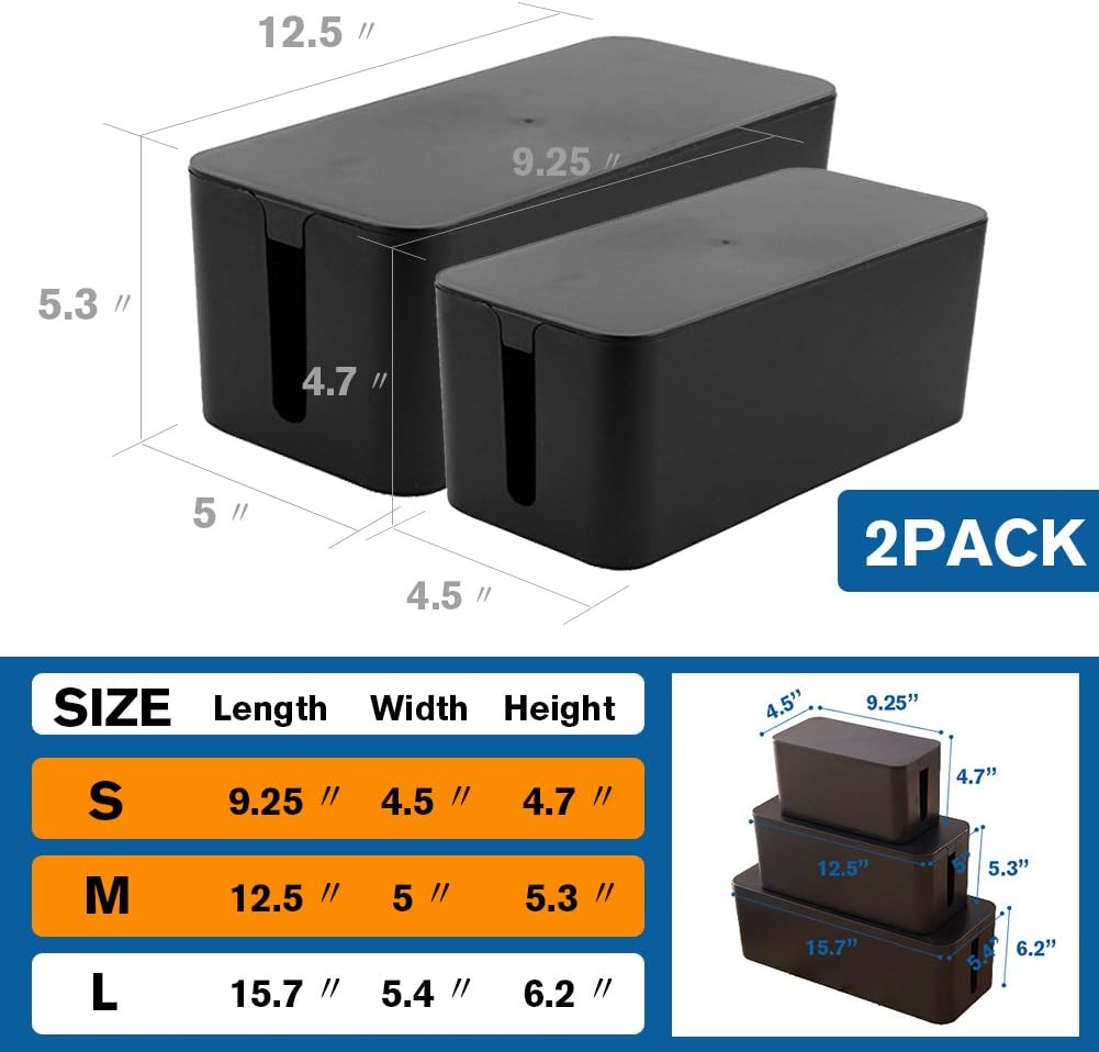 Powerking Cable Management Box, Cable Organizer for Desk, TV, Computer ...