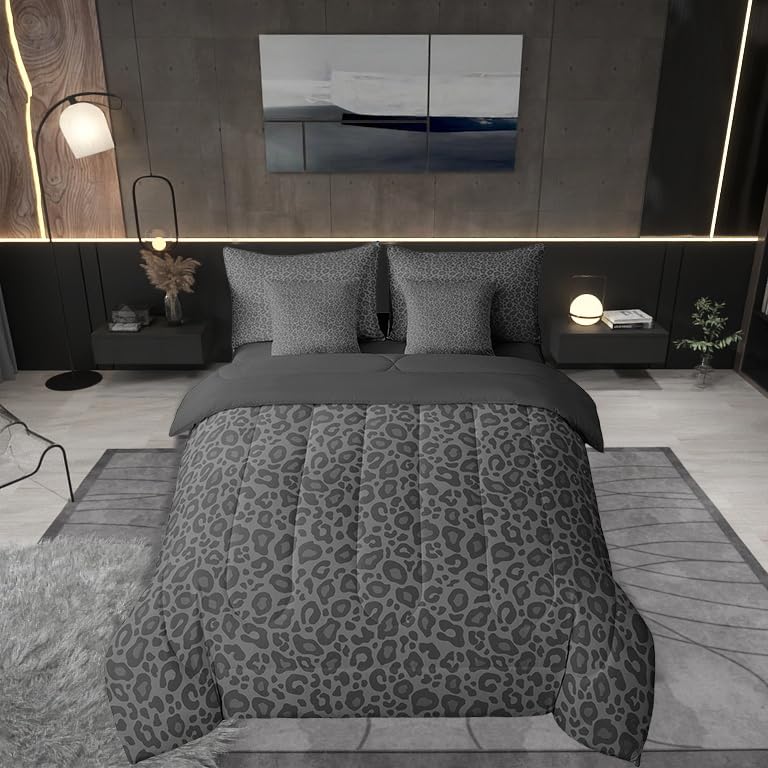 Castle Fairy Leopard Print Queen Size Bed Sets,Gray Wild Animal Skin ...