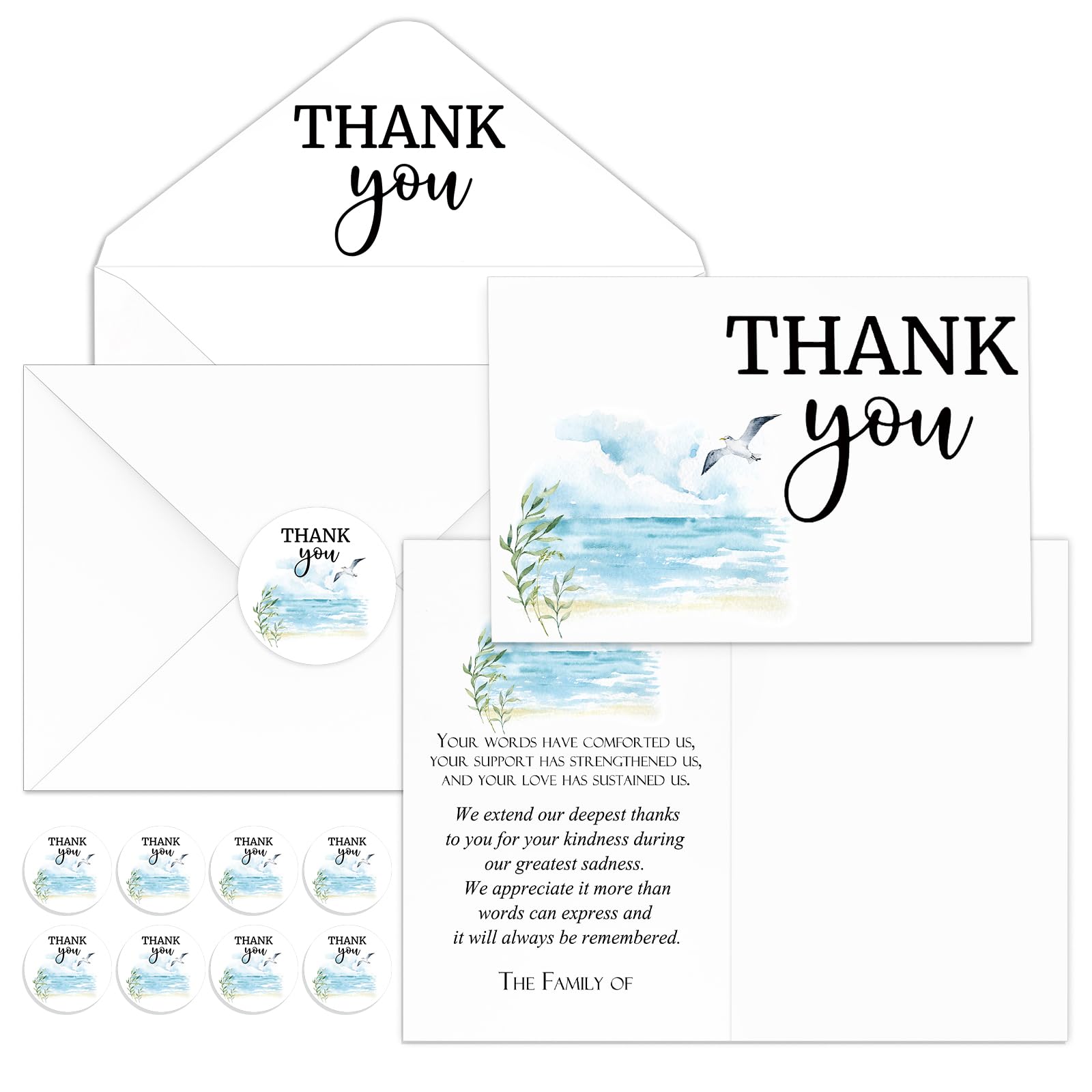 Fumete 50 Set Funeral Thank You Cards with Envelopes and Stickers Thank ...