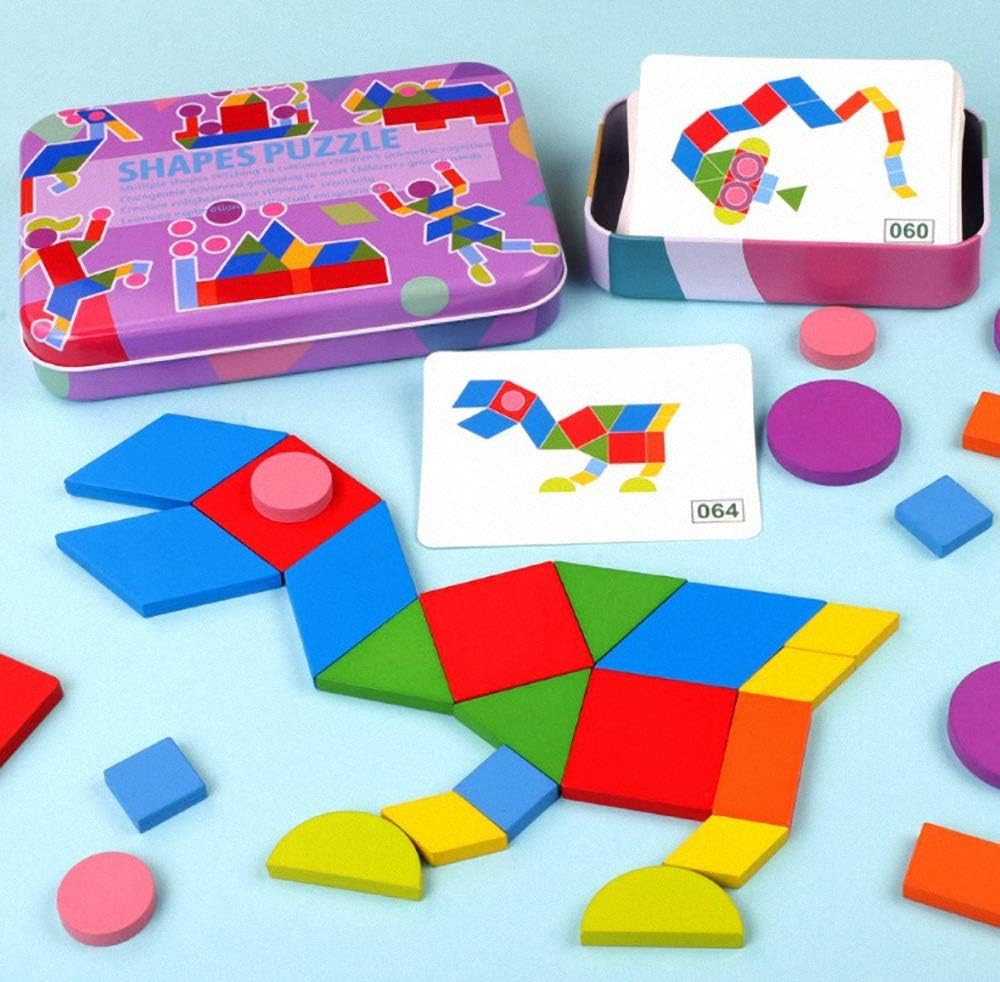 Wooden Animals Pattern Blocks Jigsaw Set 36 Pcs Shape Puzzles + 60 Pcs ...