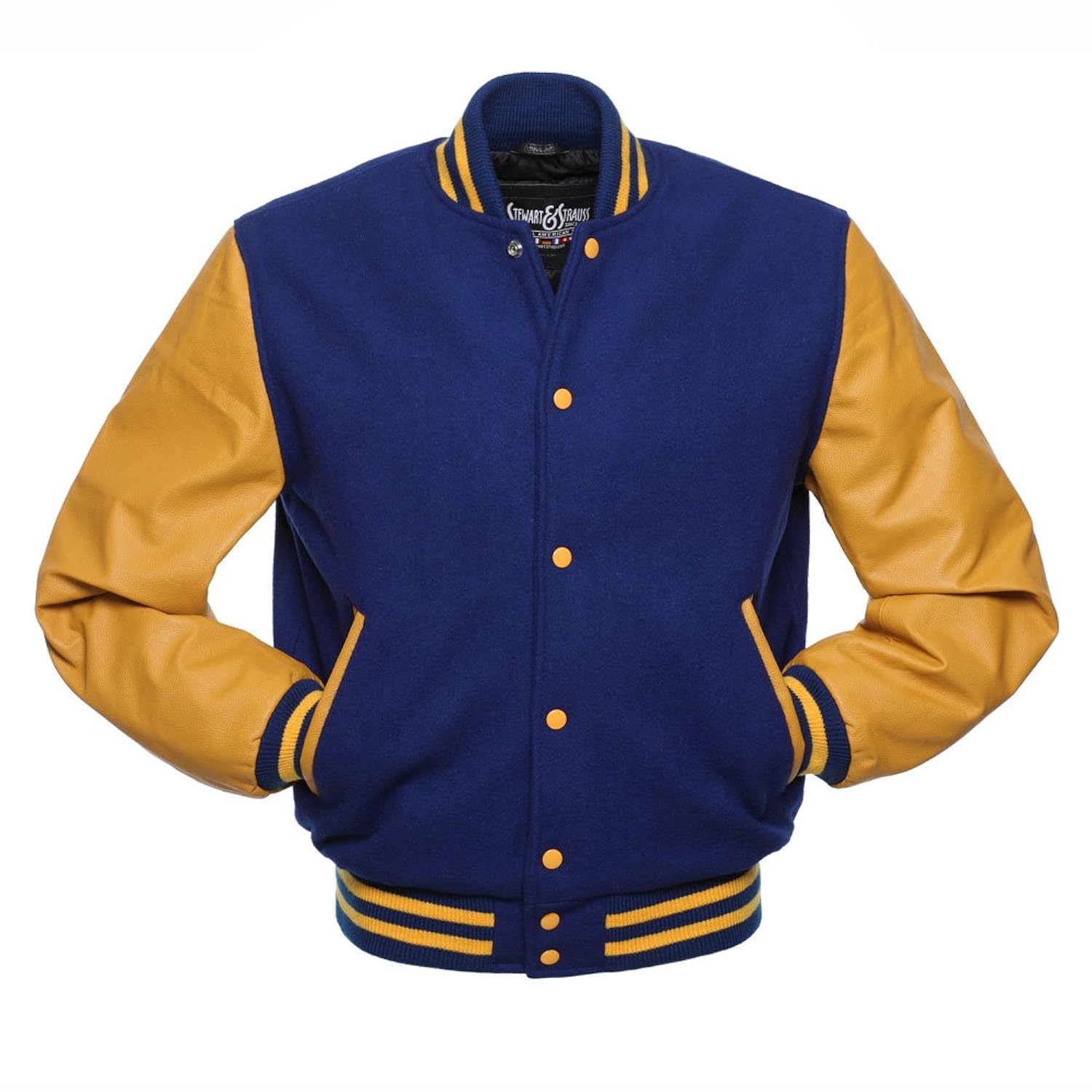 C135-2XL Royal Blue Wool Gold Leather Varsity Jacket Letterman Jacket ...