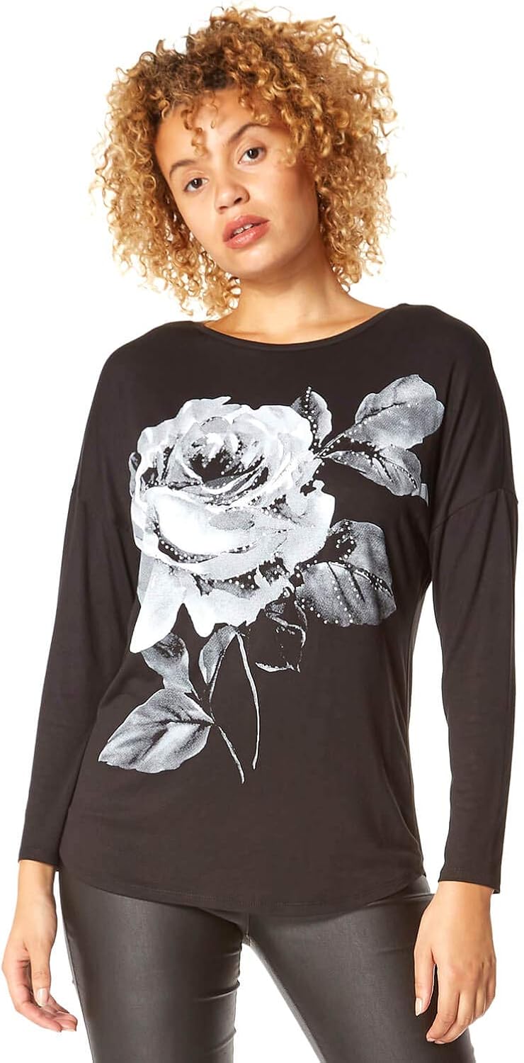 Roman Originals Women Diamante Embellished Floral Print Top - Ladies ...