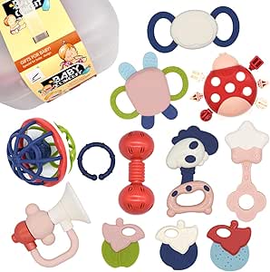 Amazon.com : 10PCS Baby Rattles Teether Set, Bath Toys, Boiled Infant ...