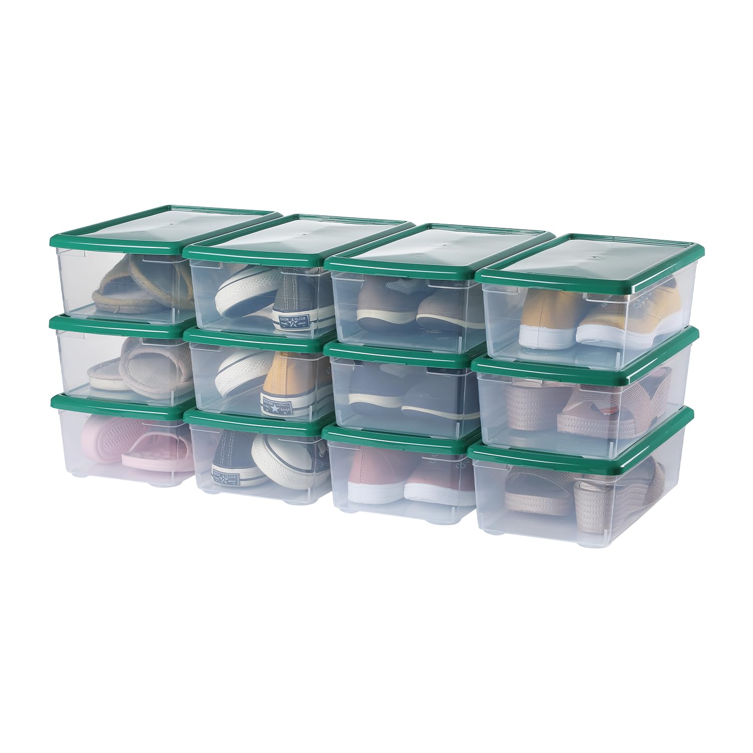 Party Club of America Stackable Clear Plastic Storage Bins with Lids Organizer Containers 12 ...