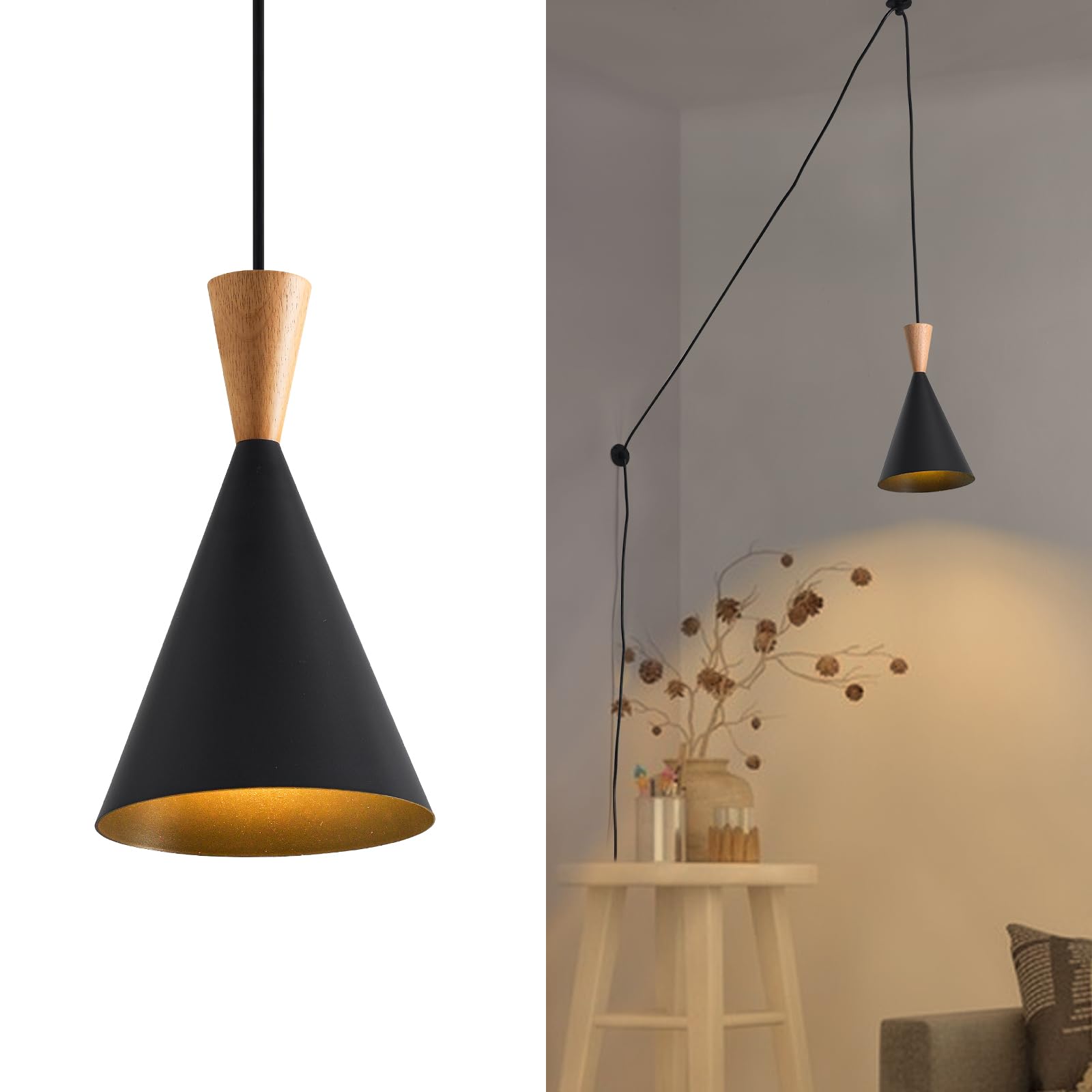 Casamoon Plug in Pendant Light Kitchen, Modern Ceiling Mounted Hanging ...