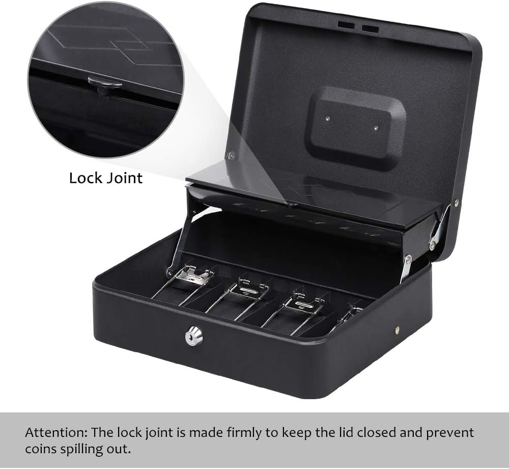 HAITRAL Metal Cash Box with 2 Keys, Double Layer, Lockable Money Box ...