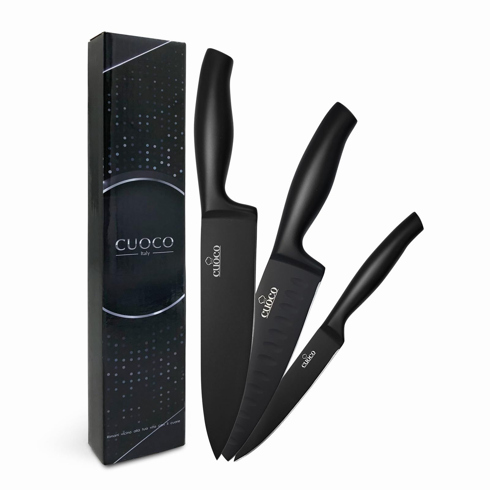 CUOCO Chef Knife Set 3 Pieces Black, Ultra Sharp Knife Set without ...
