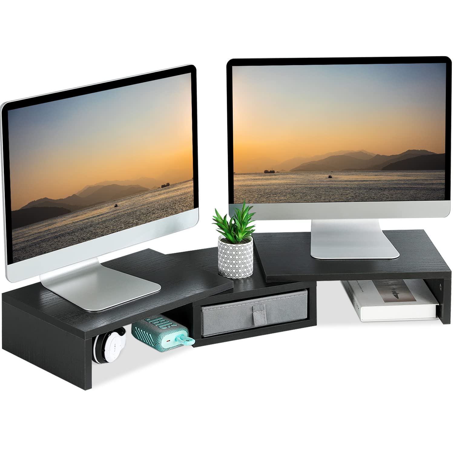 TEAMIX Dual Monitor Stand Riser with Drawer - Length and Angle ...
