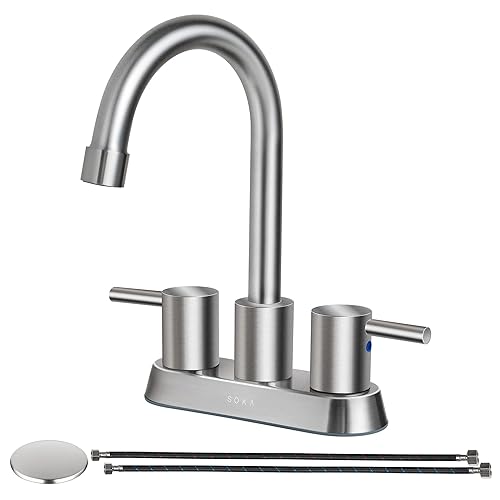 Commercial Bathroom Faucet 3 Hole Brushed Nickle Bathroom Sink Faucet ...