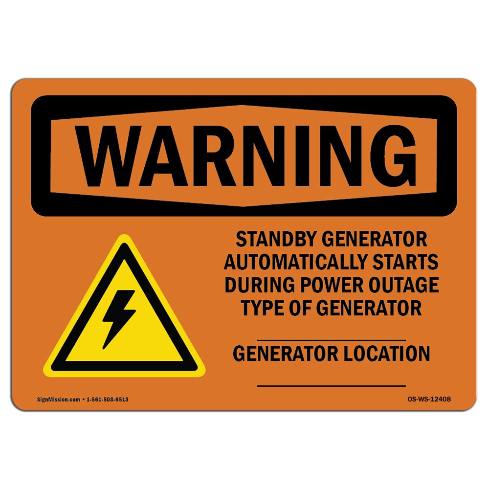 Amazon.com: OSHA WARNING Sign - Standby Generator Automatically With ...