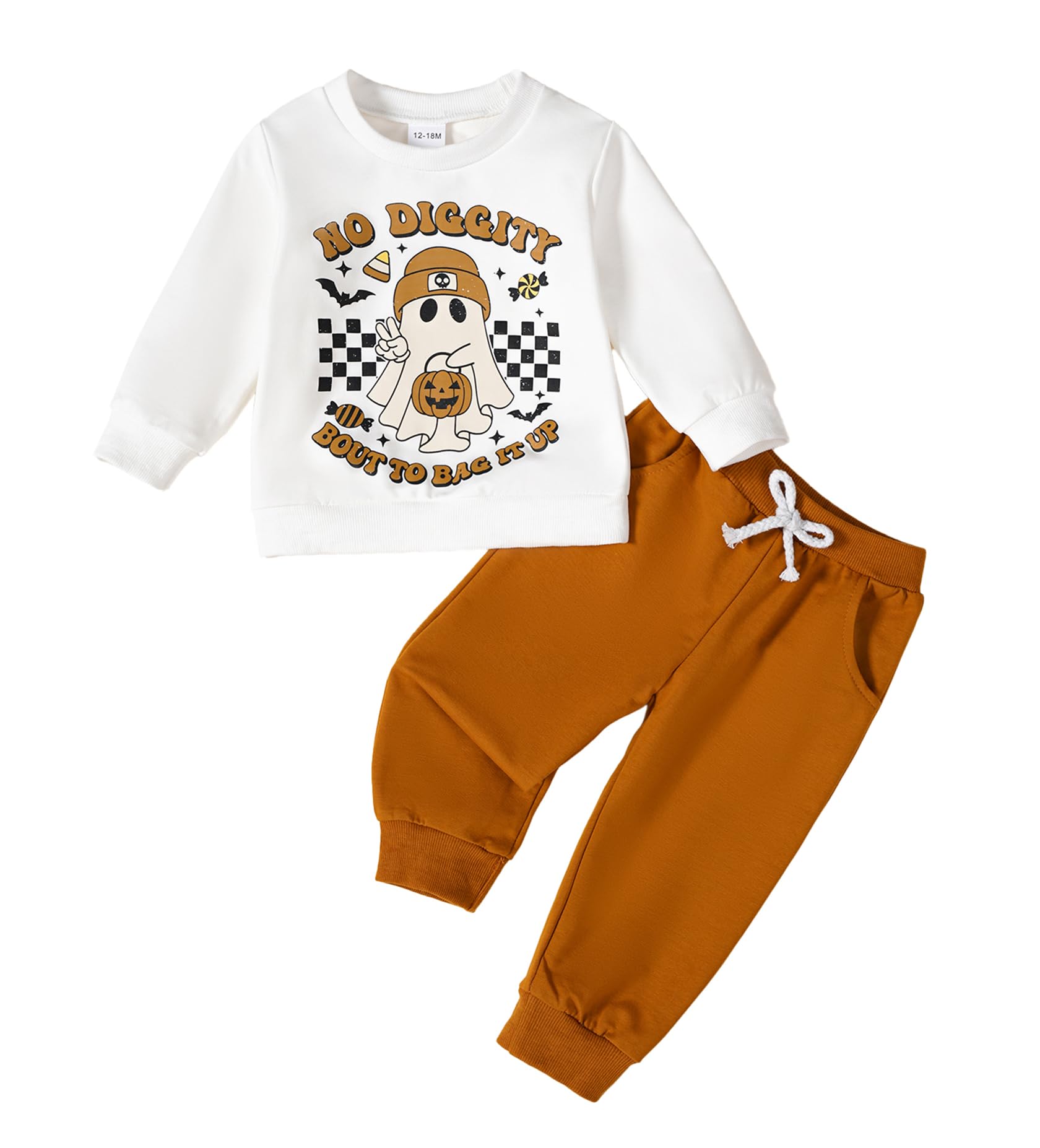 Tinypainter Toddler Boy Halloween Outfit Long Sleeve Ghost/Pumpkin Sweatshirt+Casual Pants 2PCS ...