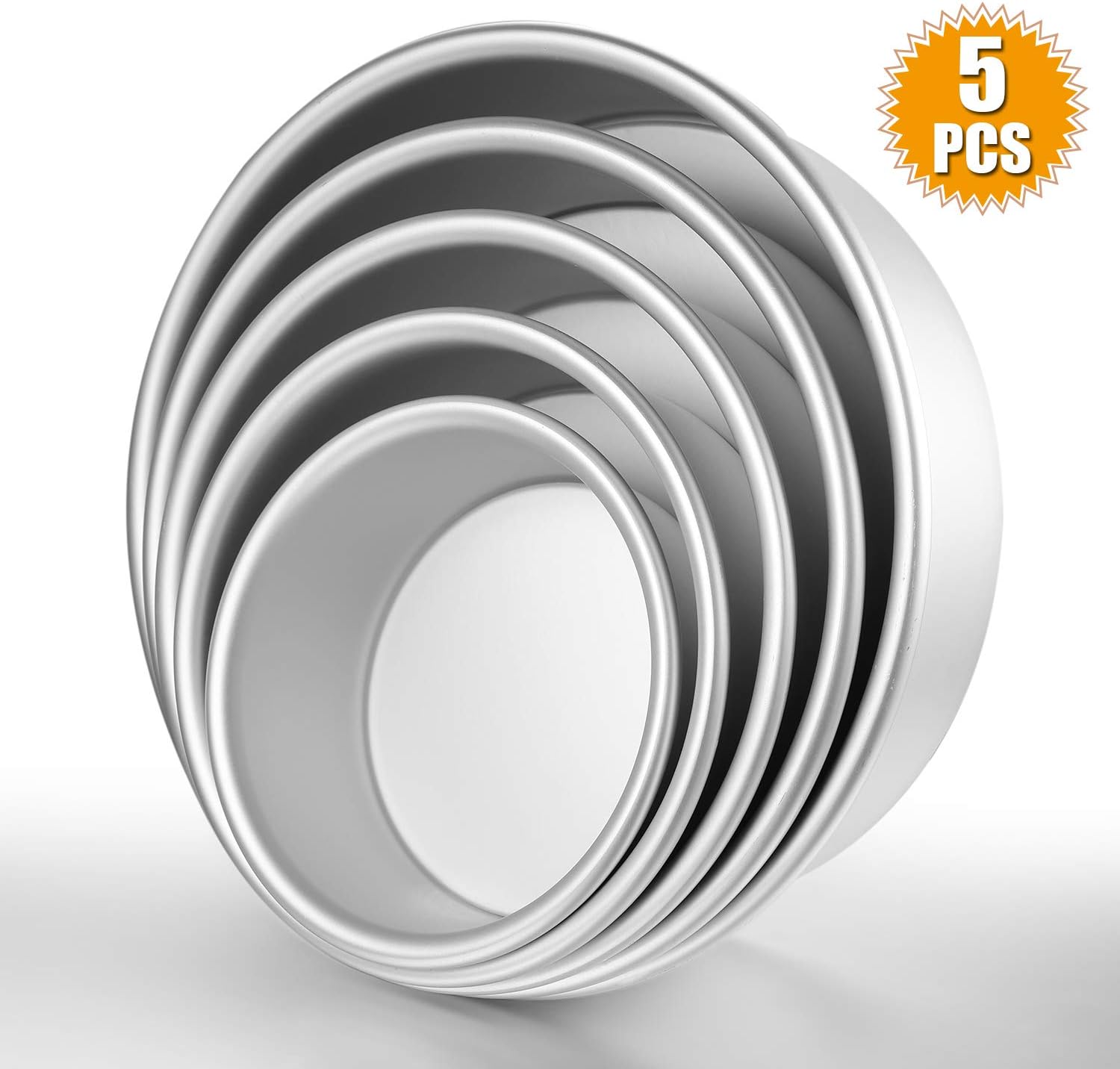 Gesentur Cake Tins Set, 5 Pcs Anodised Aluminium Round Cake Pan With ...