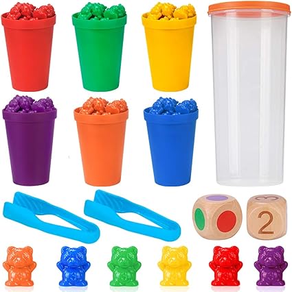 Japace Counting Bears Set Montessori Toy, 71pcs Rainbow Counting Bears ...