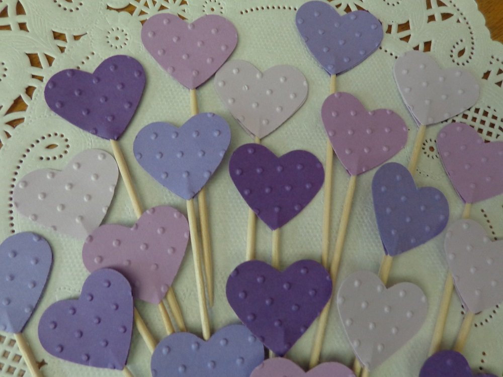 Amazon.com: Heart Cupcake Toppers Embossed Polka Dot - Mixed Purple ...