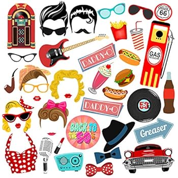 Amazon.com: musykrafties 50s Party Photo Booth Props 67 Count: Home ...
