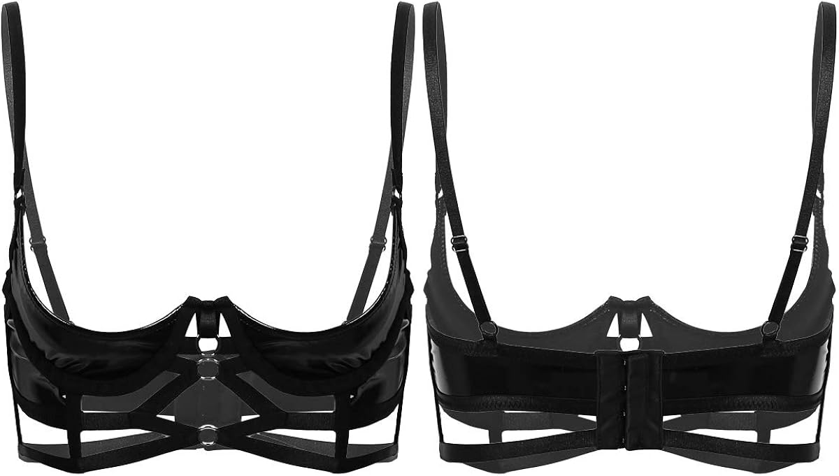 FEESHOW Damen Hebe BH Ouvert Dessous Lackleder Bustier Bra Brustfrei Top Wetlook Unterwäsche ...