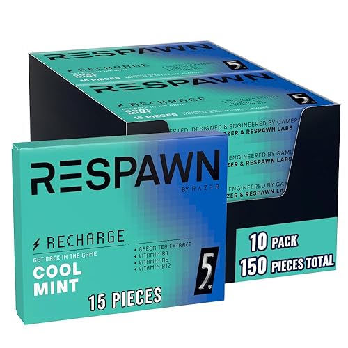 RESPAWN BY RAZER, Energy and Focus Gum, 5 Gum, Sugar-Free, Cool Mint ...