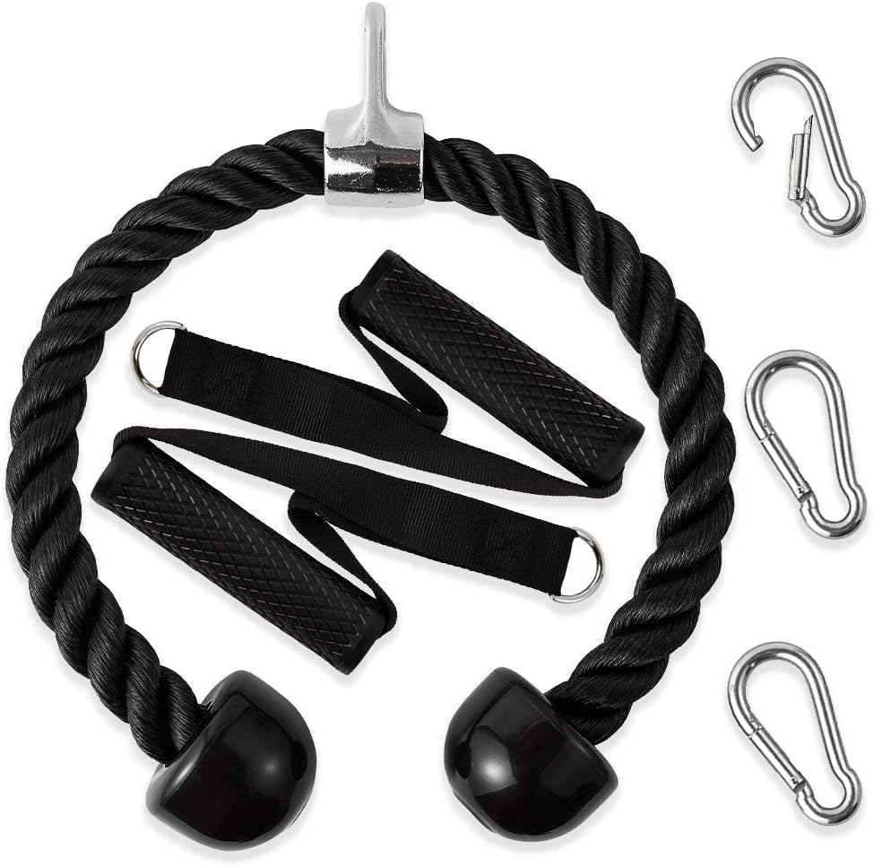 Tricep Pull Down Rope, Heavy Duty Nylon Rope with 2 Fitness Handles + 3 ...
