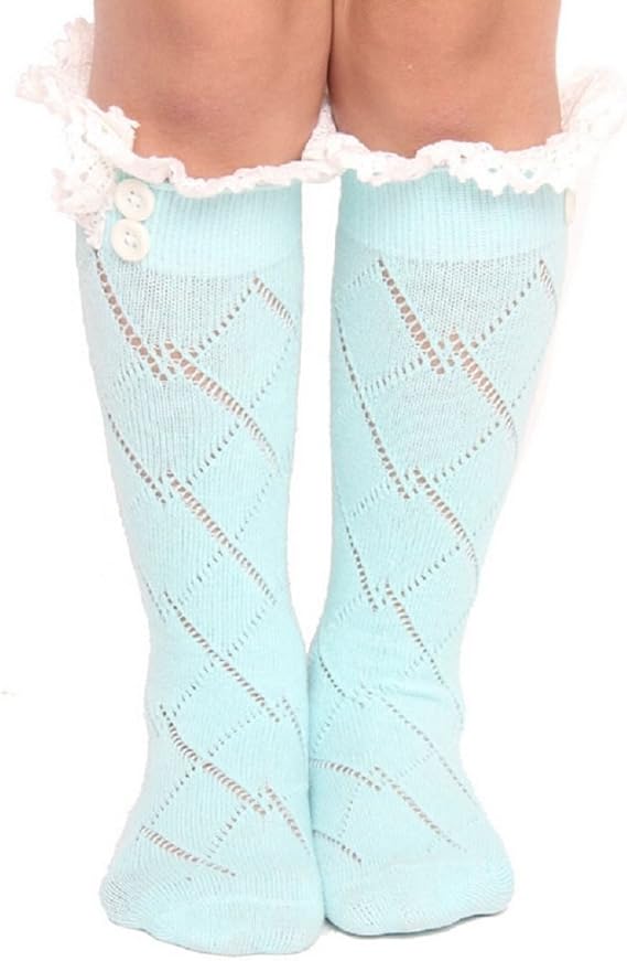 Stofirst Girls Cute Fashion Lace Trim Button Overknee Socks Autumn ...