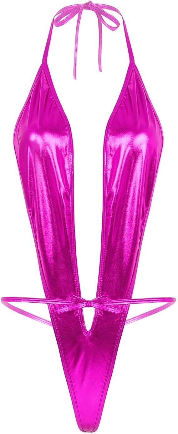 Alvivi Damen Body Wetlook Badeanzug Mini Bikini Einteiler Bodysuit Stringbody High Cut Thong ...