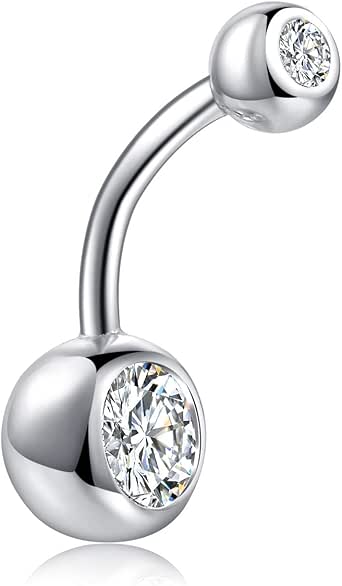 Amazon.com: Double CZ Belly Button Rings Sterling Silver Belly Rings ...