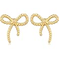 Amazon.com: FAMARINE Gold Bow Earrings for Women Twisted Bow Stud Earrings Chic Small Earrings ...