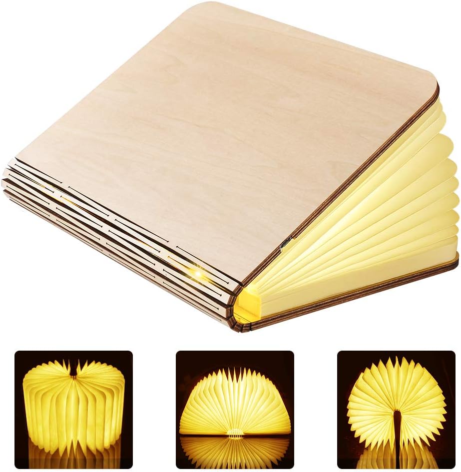 GEEDIAR Large LED Book Lamp Folding Wooden Mood Light with 2500mAh ...