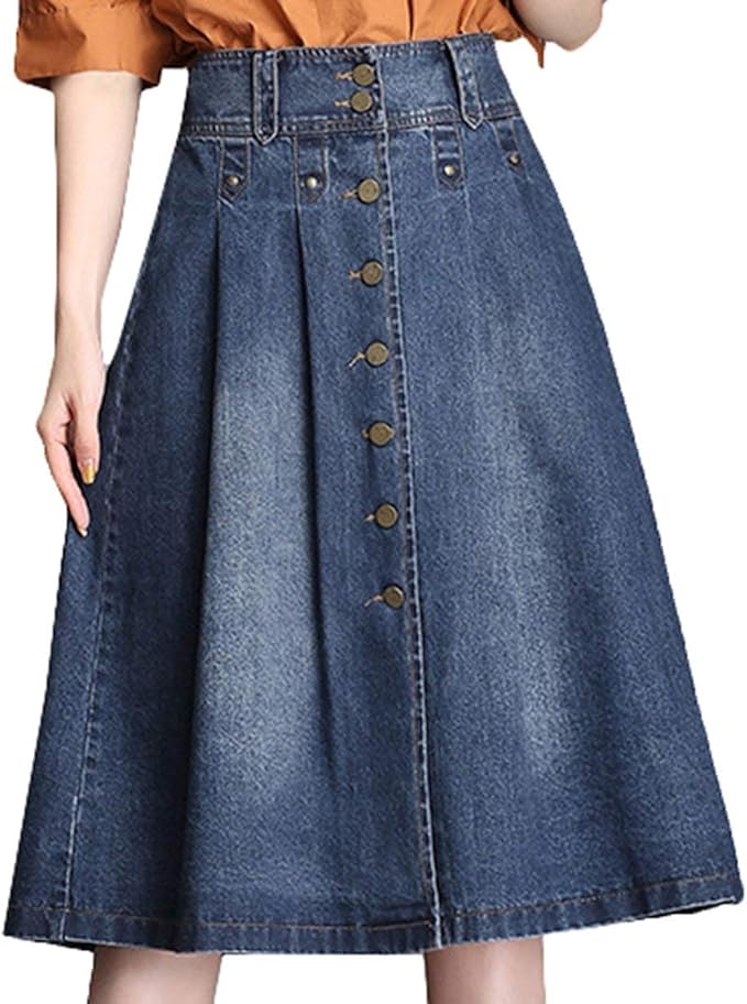 Damen Jeansrock Casual Denim Rock Mode Maxi Röcke Lange Denim Rock A ...