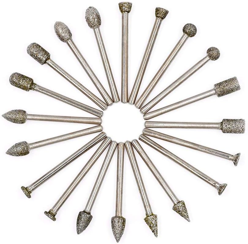 60 Grit Diamond Burr Set in 1/8″ Shank, GOXAWEE 20Pcs Diamond Grinding ...