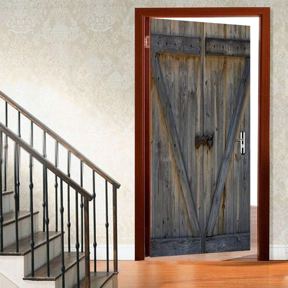 ChitNew8 Wooden Barn Door 3D Door Wall Murals Wallpaper-Door Stickers ...
