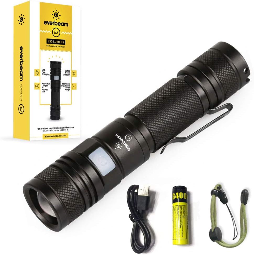 Everbeam E2 LED Tactical Torch 950 Lumen Bright Flashlight, USB ...