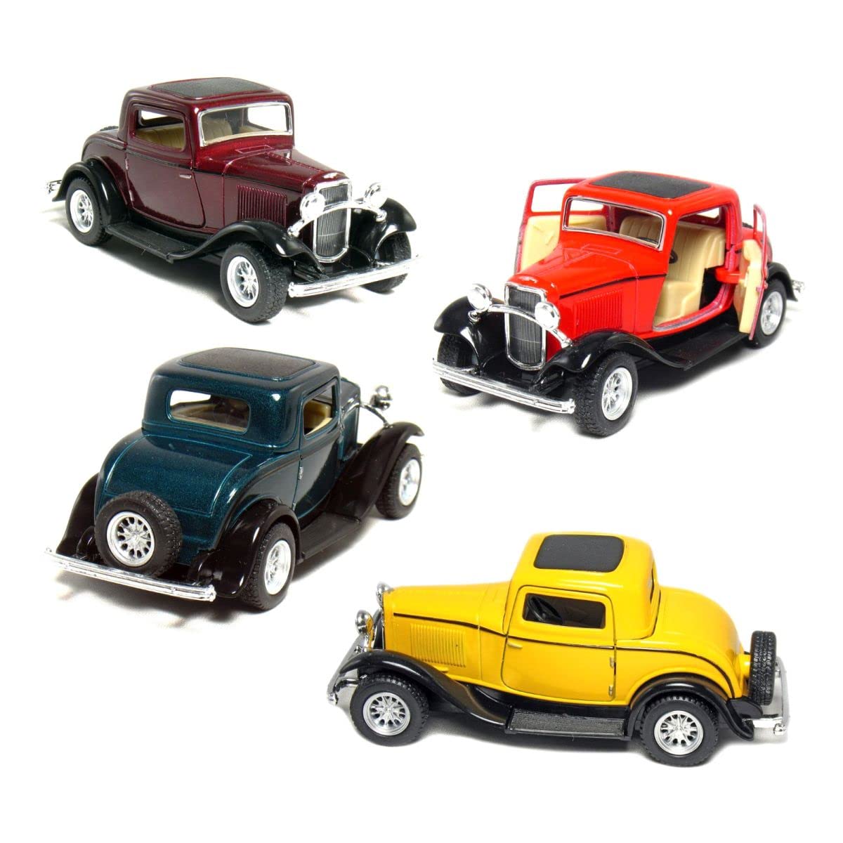 KiNSMART 1932 Ford 3-Window Coupe 1:34 Scale 5" Set of 4 Geen Maroon ...