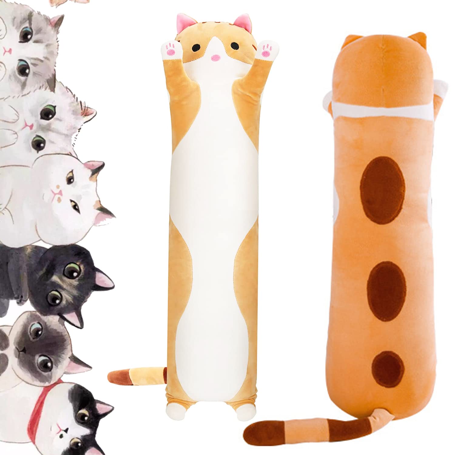 Handytoolinc Soft Cat Plush Pillow Long Stuffed Animals Sleeping Pillow ...