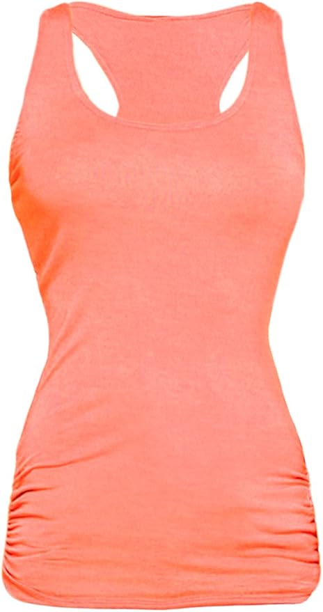 KMystic Ruched Sides Solid Tank Top (Small, Neon Orange) at Amazon ...