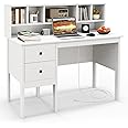 Amazon.com: Giantex White Desk with Drawers & Hutch, Home Office Desk ...