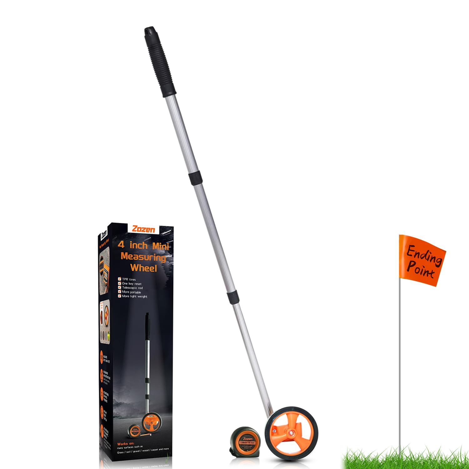 Zozen Measuring Wheel with 20pc Marking Flags, Scalable to Length 40in ...