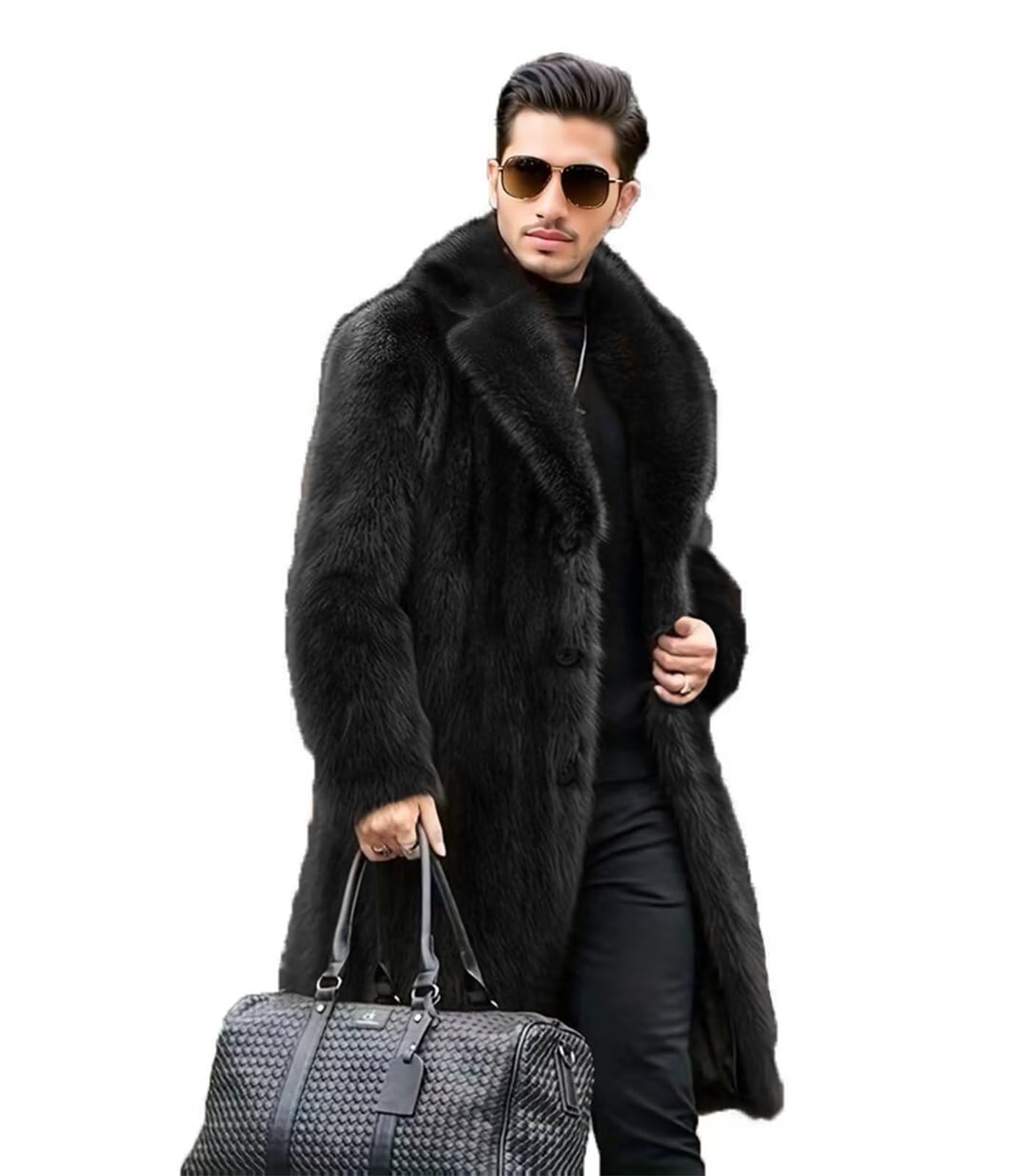 INVACHI Men's Faux Fur Coat Winter Long Faux Mink Coat Fluffy Thick ...