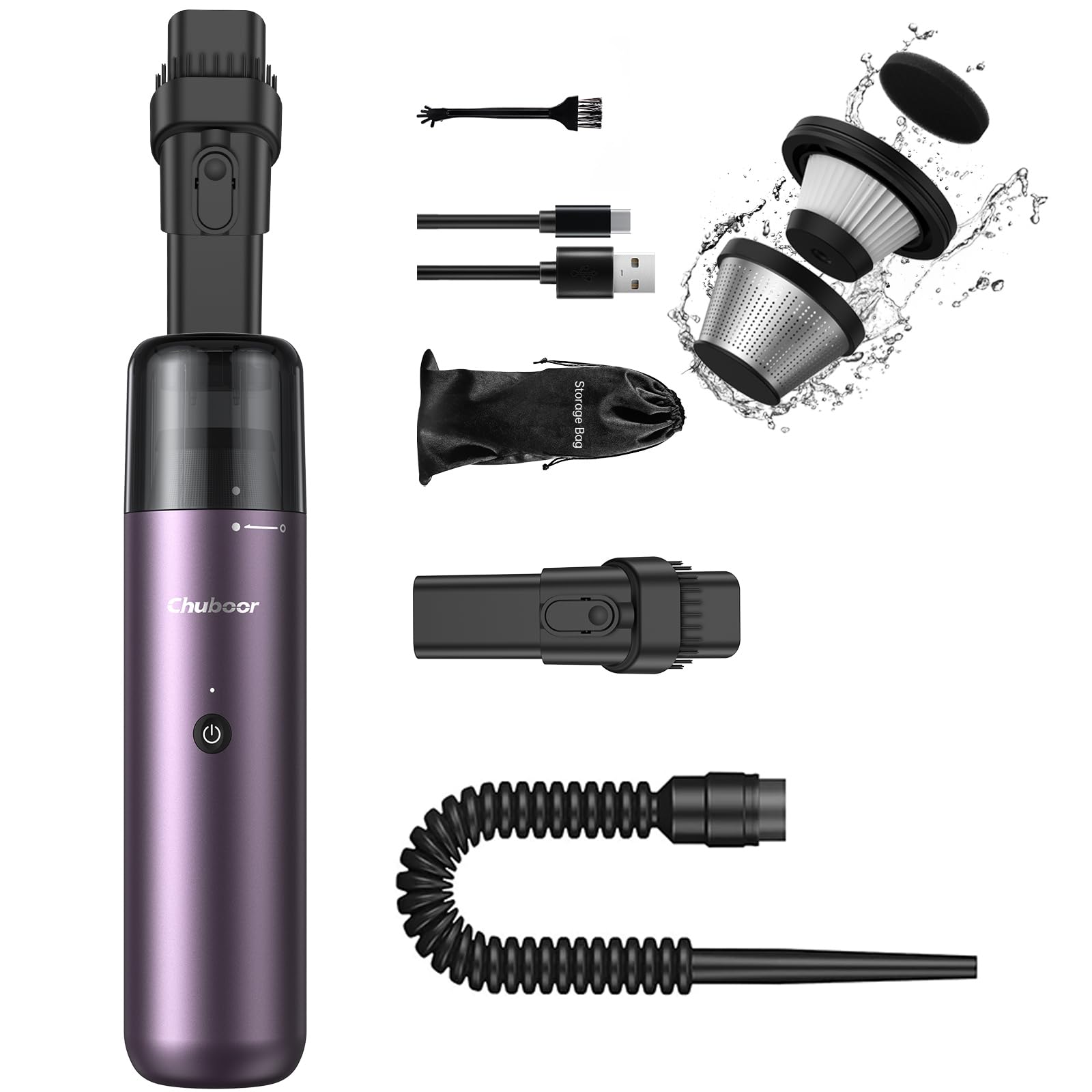 Chuboor Powerful Mini Vacuum,Car Vacuum Cordless Rechargeable for Dust ...