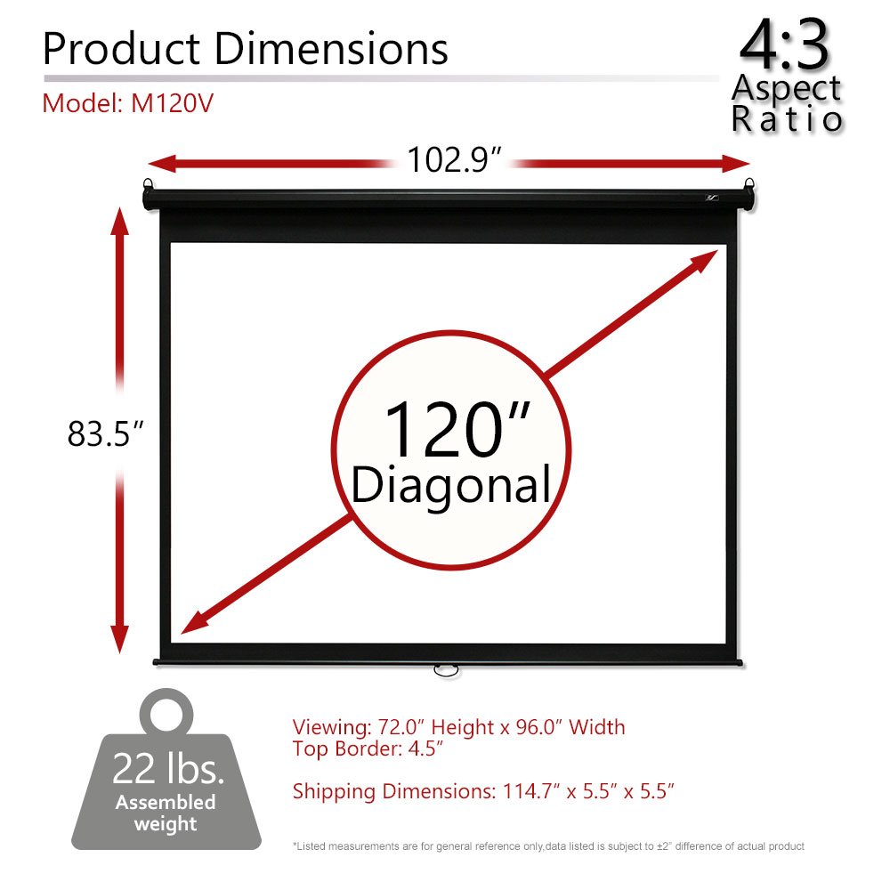 Elite Screens Manual B, 120-INCH 4:3, Manual Pull Down Projector Screen ...