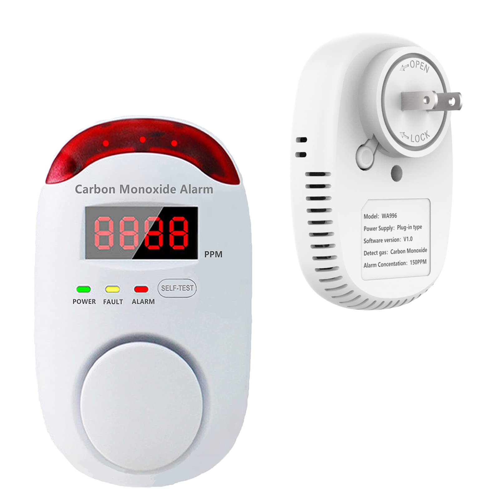 HAOKESITE Carbon Monoxide Detectors Plug in Wall Portable Carbon ...
