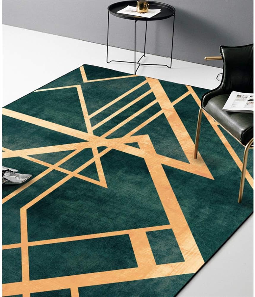 QYDF Modern Carpet Design Retro Dark Green Golden Lines Runner Rug ...