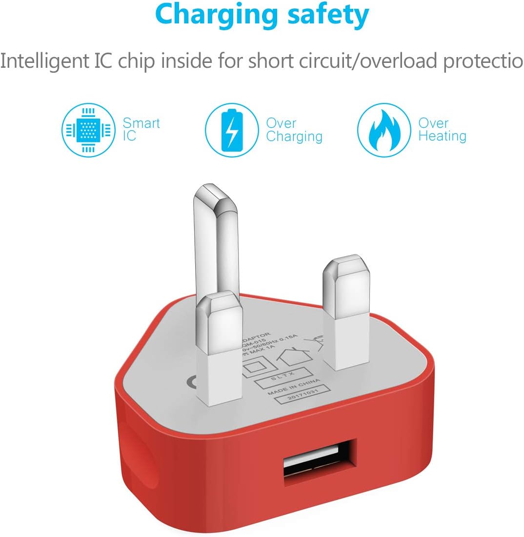 3 Pin Plug USB Mains Charger Adapter 1AMP 1000mAh Fast Speed Universal ...