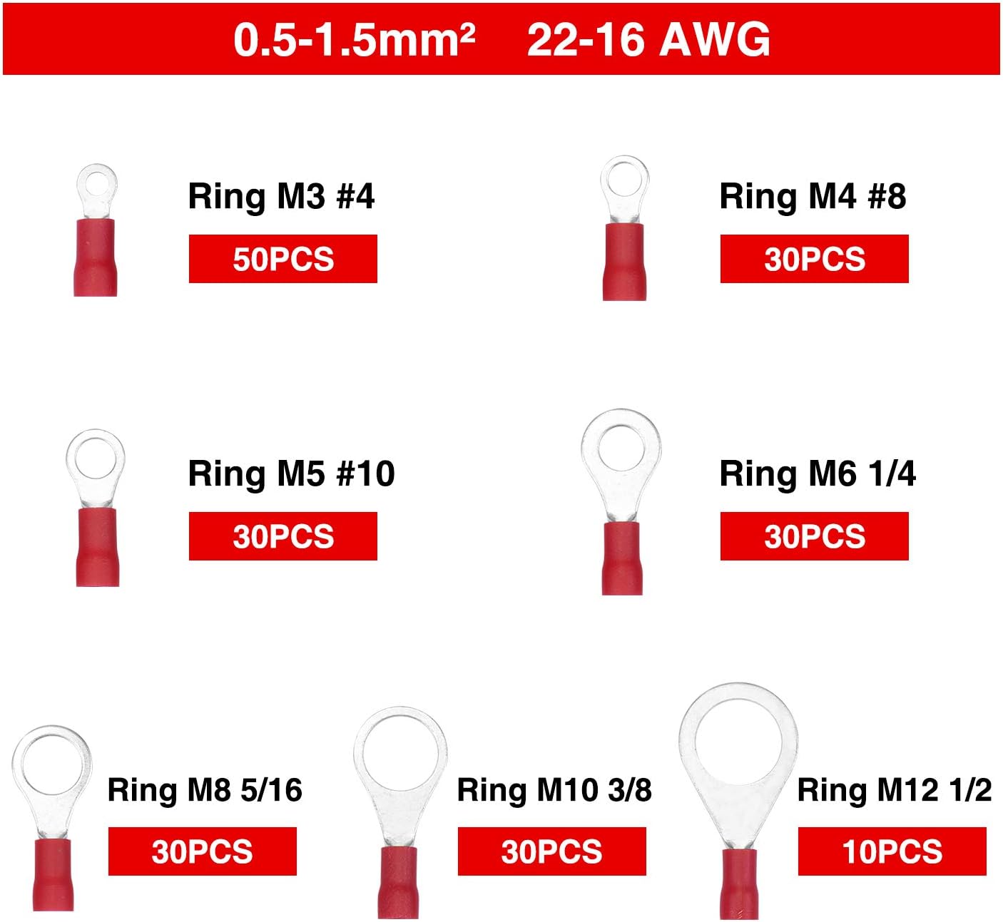 Ring Wire Connectors Ring Cable Lugs Crimp Insulated Terminal Connector ...