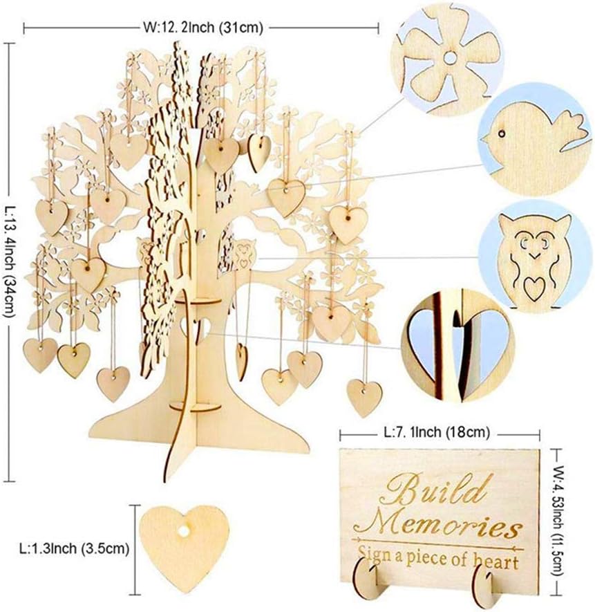 SEEHAN Wooden Ornaments Wooden Wish Tree as Wedding Guest Book, 3D Wood ...