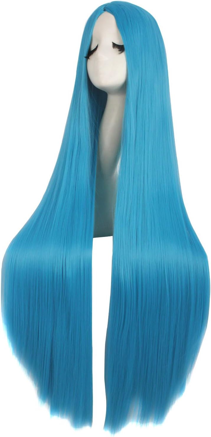 MapofBeauty 40 Inch/100cm Long Silky Smooth Costume Anime Wig (Cyan ...