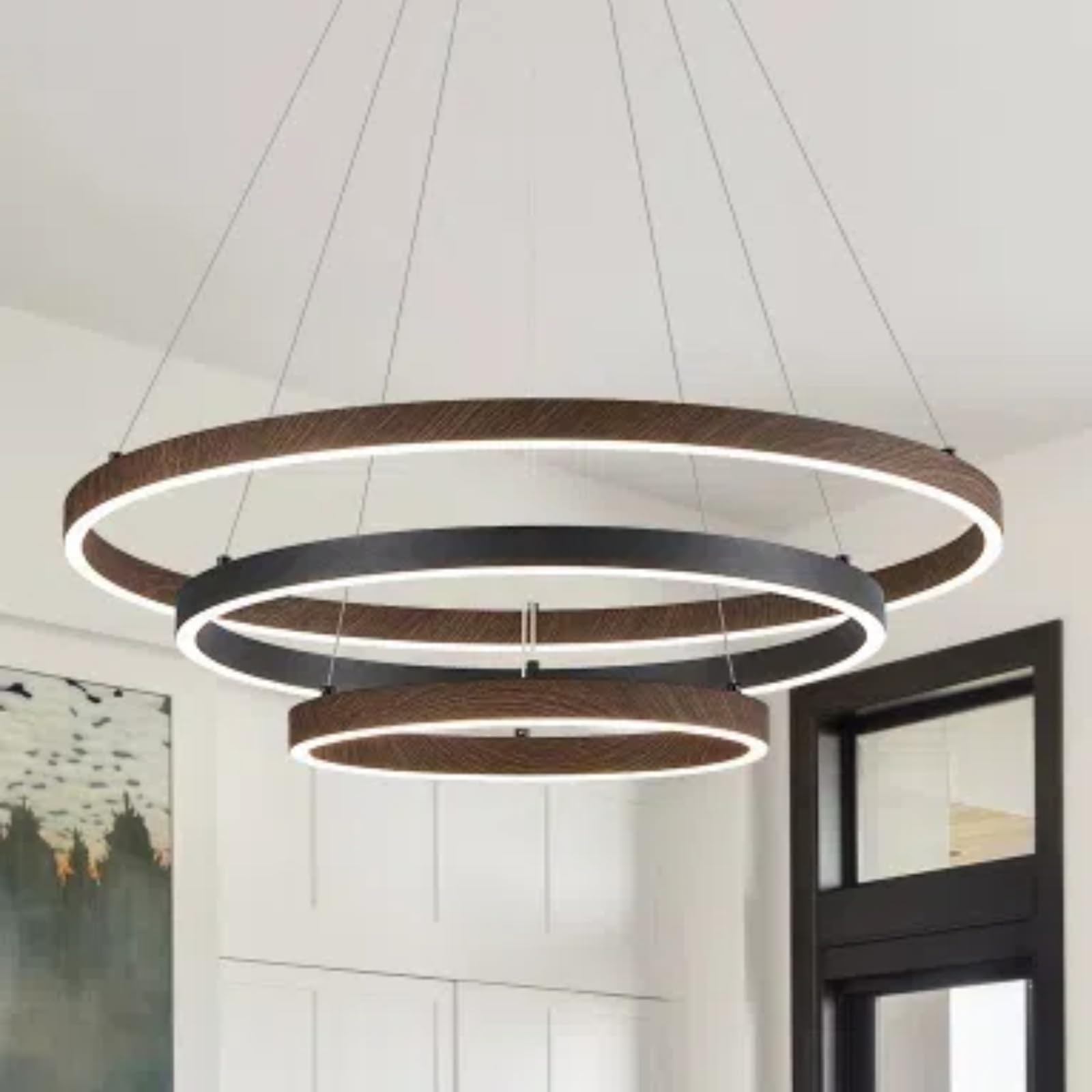 CaraLuxe LED 3 Ring Chandelier Dining Room Modern Black Chandelier with ...