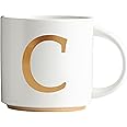 Amazon.com | COLLECTIVE HOME - Monogram Ceramic Mugs, 15 oz Golden ...