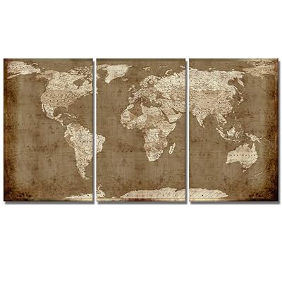 Buy Visual Art Decor Retro Brown and Beige World Map Canvas Prints ...