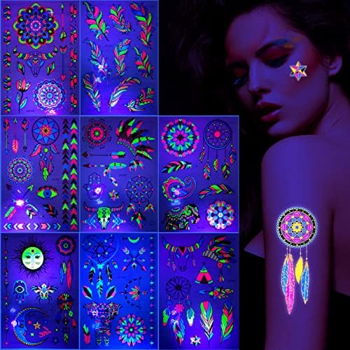Neon Metallic Gold Temporary Tattoos Glow In The UV Neon Tattoos ...